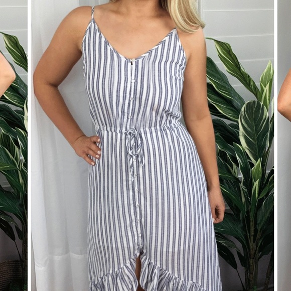 Dresses | Sale At Cost Navy Blue And White Striped Ruffle Mini Dress ...